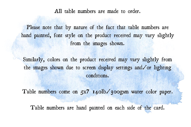 Hand Painted Watercolor Double-sided Table Numbers; Wedding; Events ...
