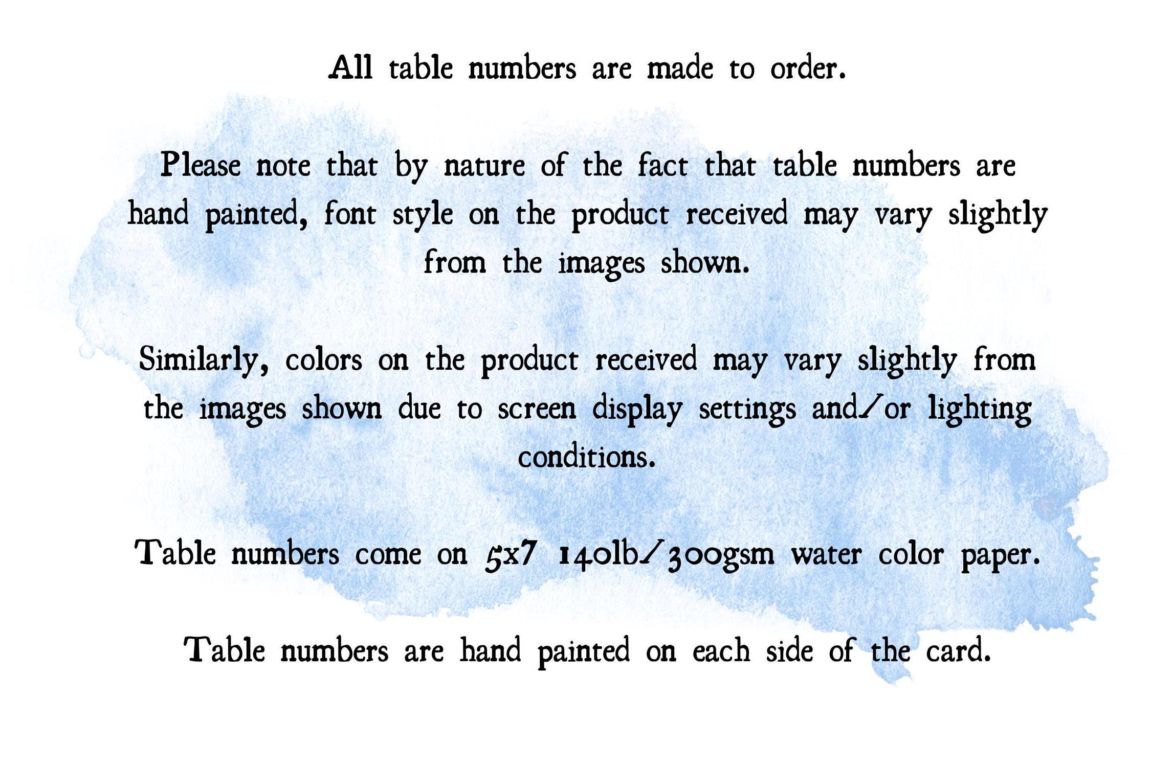 Hand Painted Watercolor Table Numbers, Wedding, Events, Double Sided - Etsy