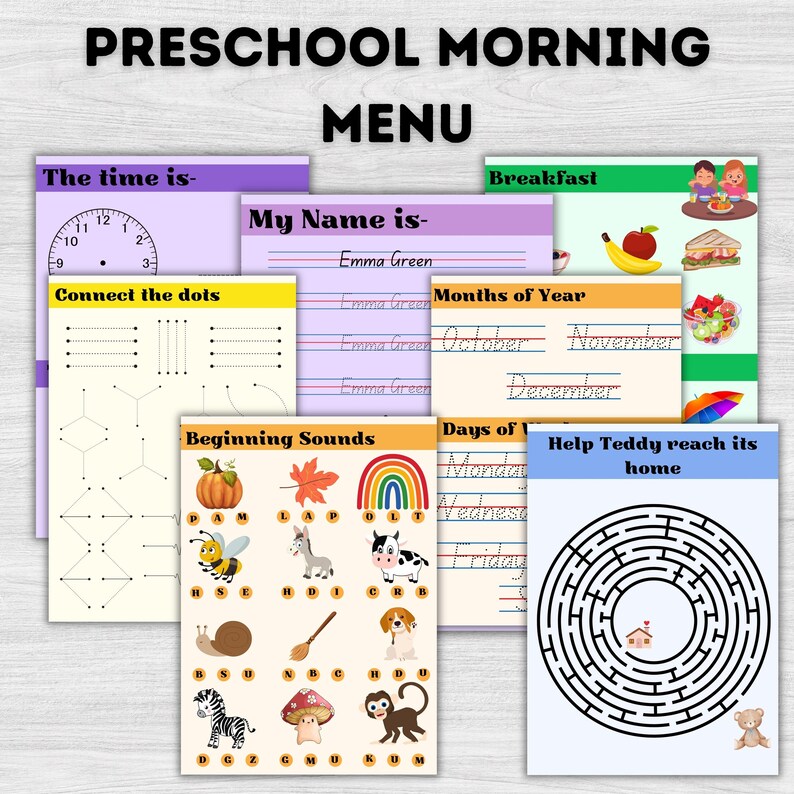 Pre School Morning Menu | Morning Menu | Morning Basket | Tracing ...