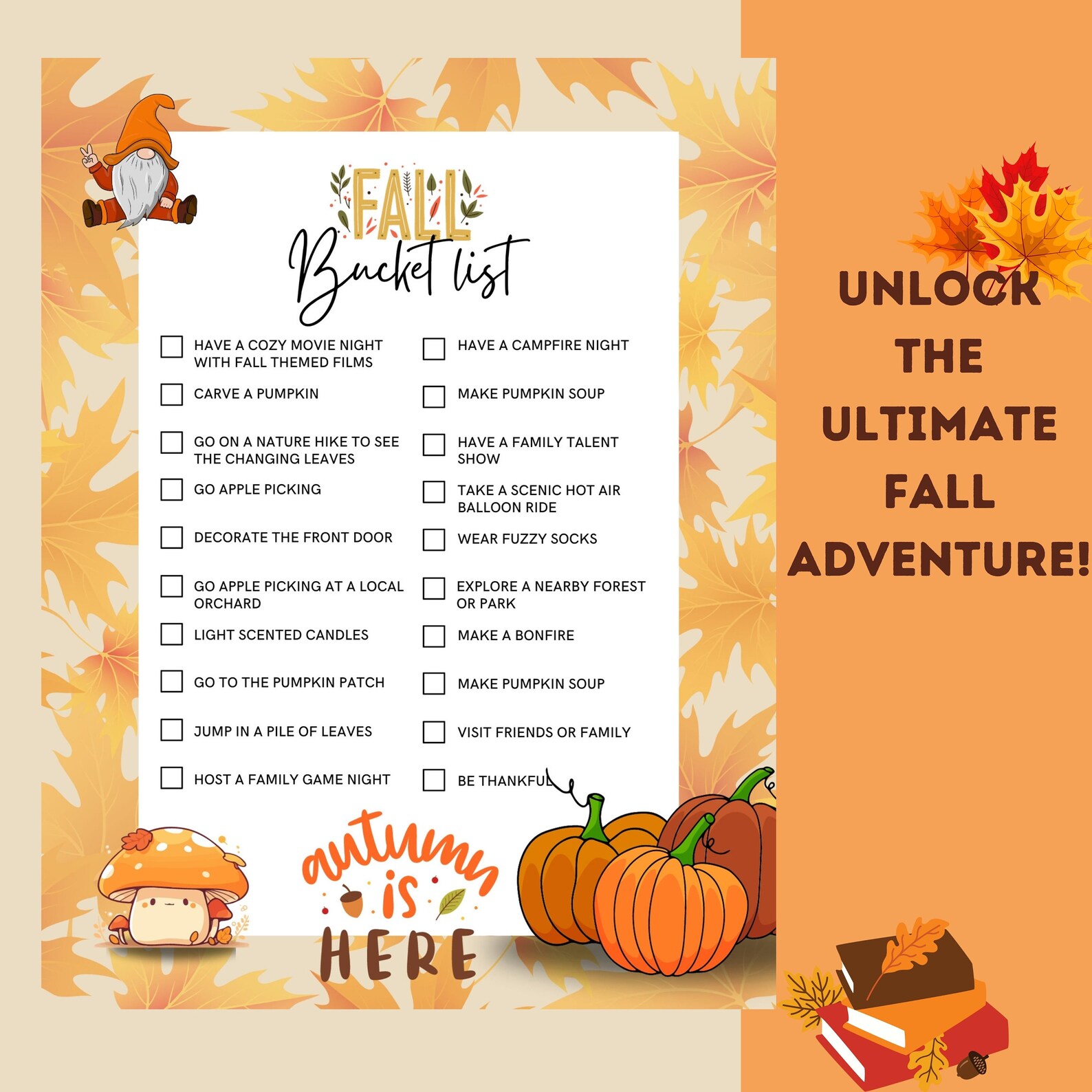 Fall Activities Bucket List Fall Bucket List Printable Autumn Bucket ...