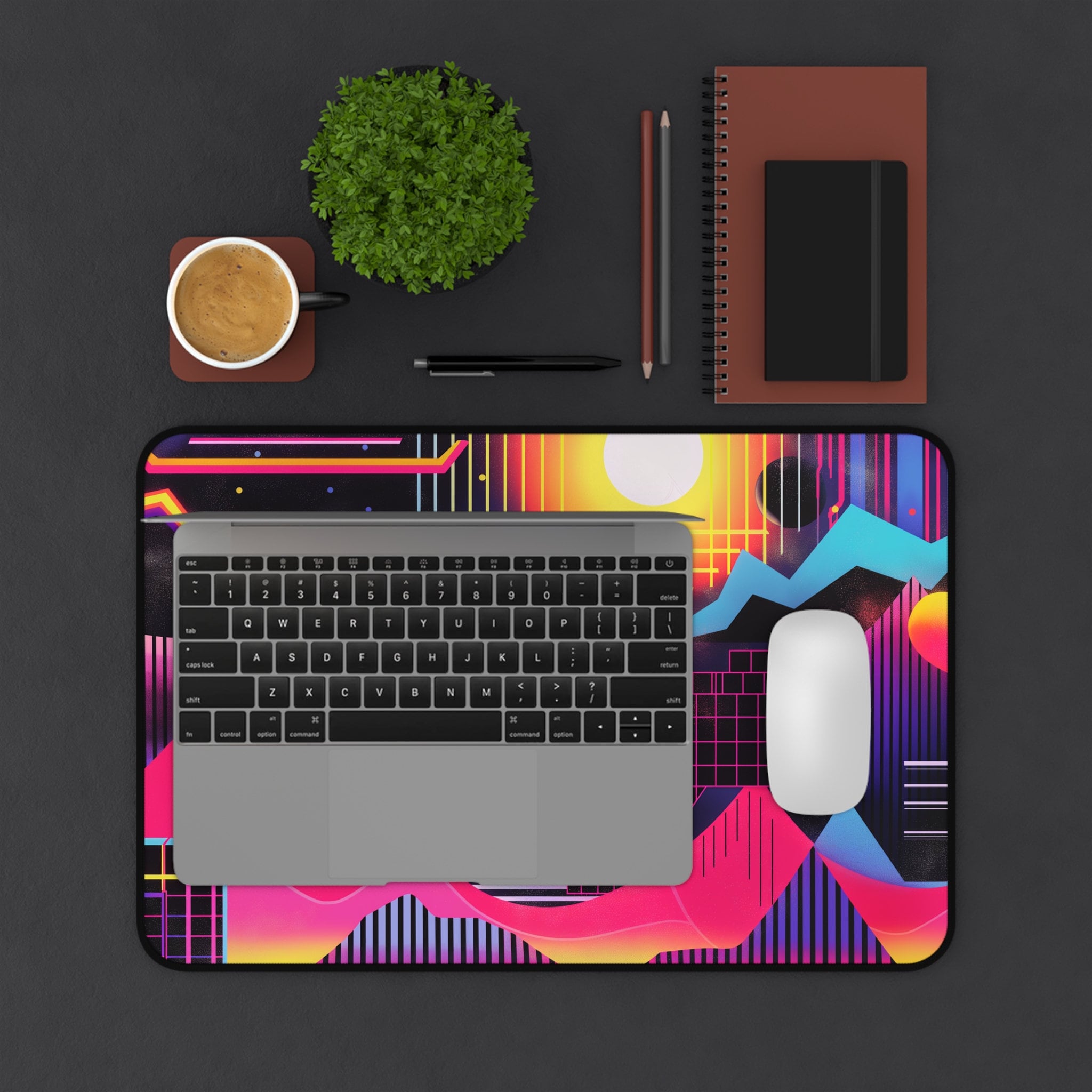Neon Vaporwave Geometric Pattern Desk Mat, 1980s Retro Vibrant ...