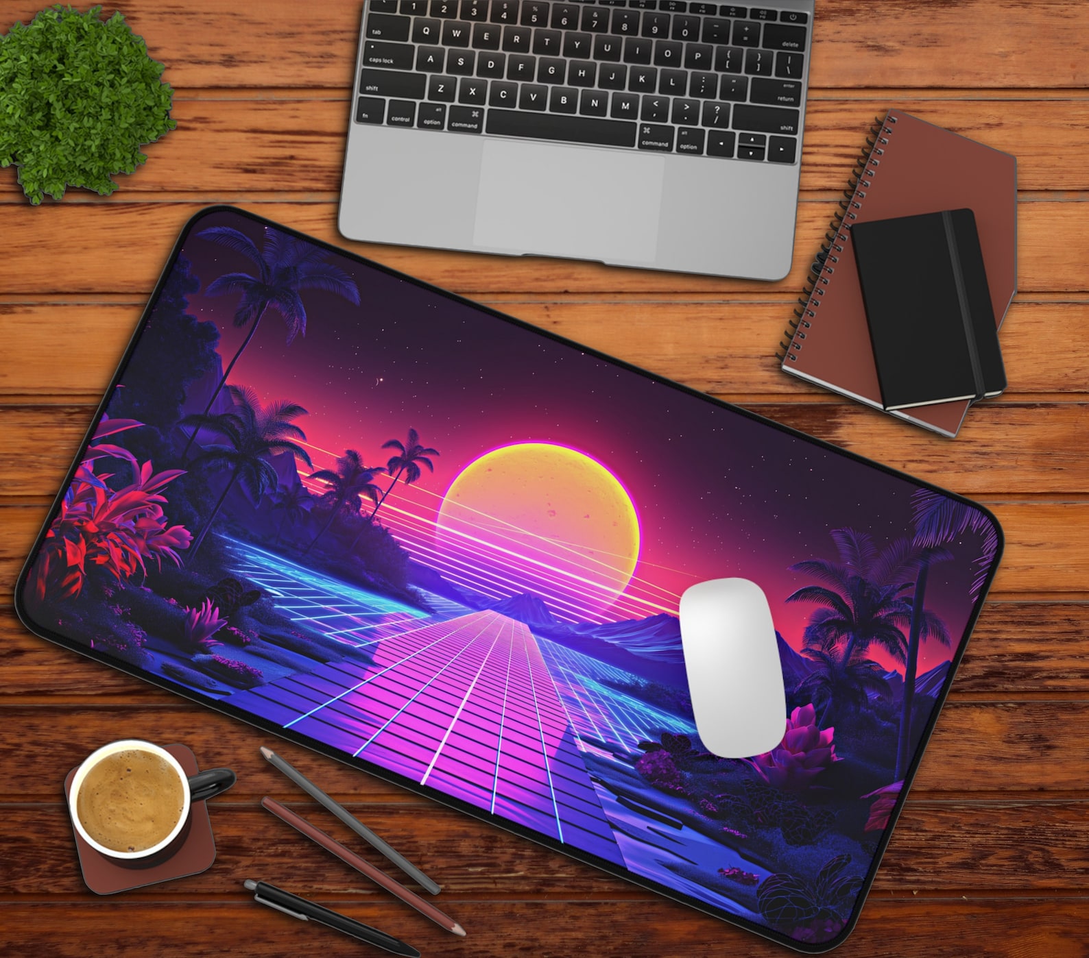 Neon Synthwave Desk Mat, 1980s Retro Vibrant Vaporwave Gaming Extended ...