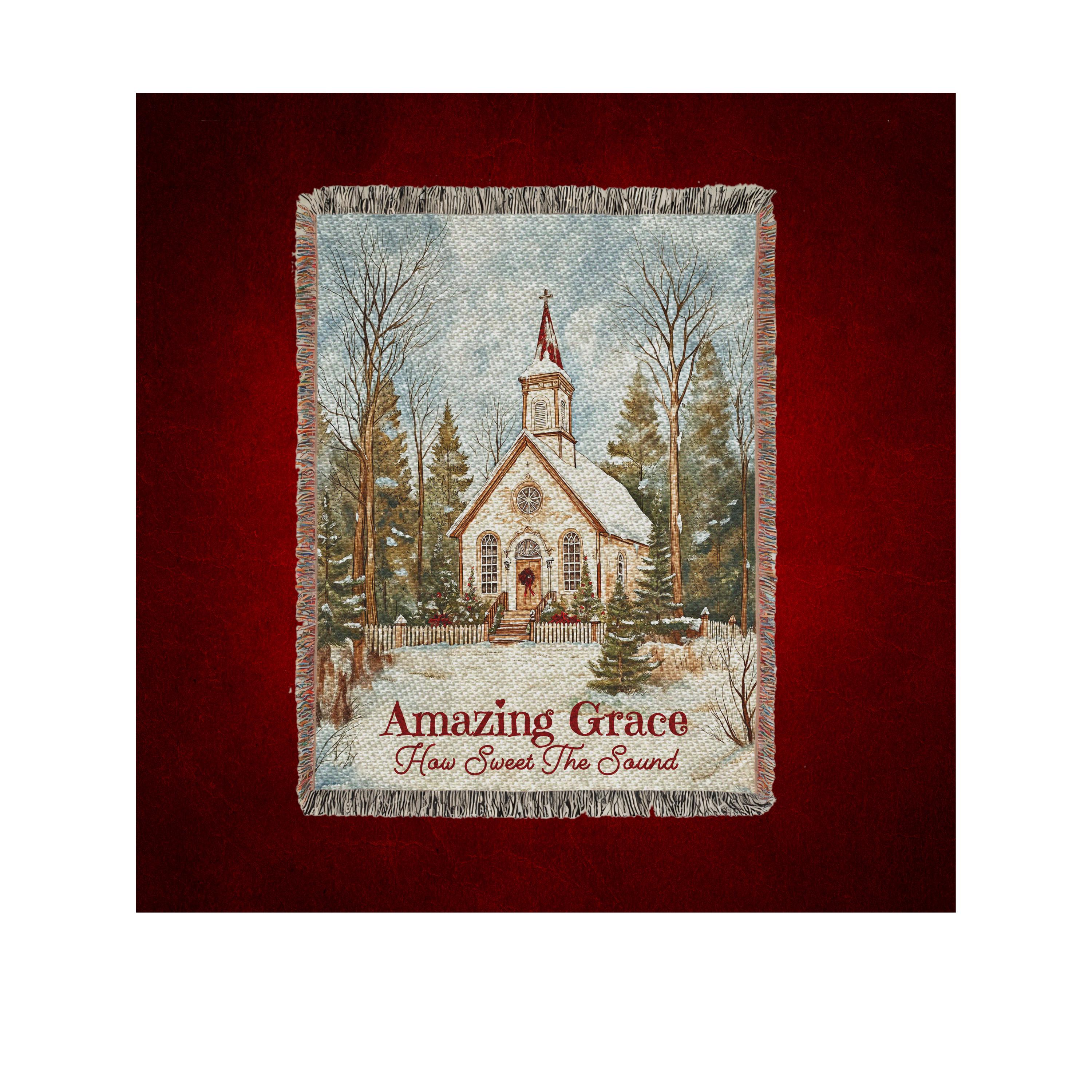 Woven Blanket Winter Scene Cozy Throw, Amazing Grace, Holiday Gift ...