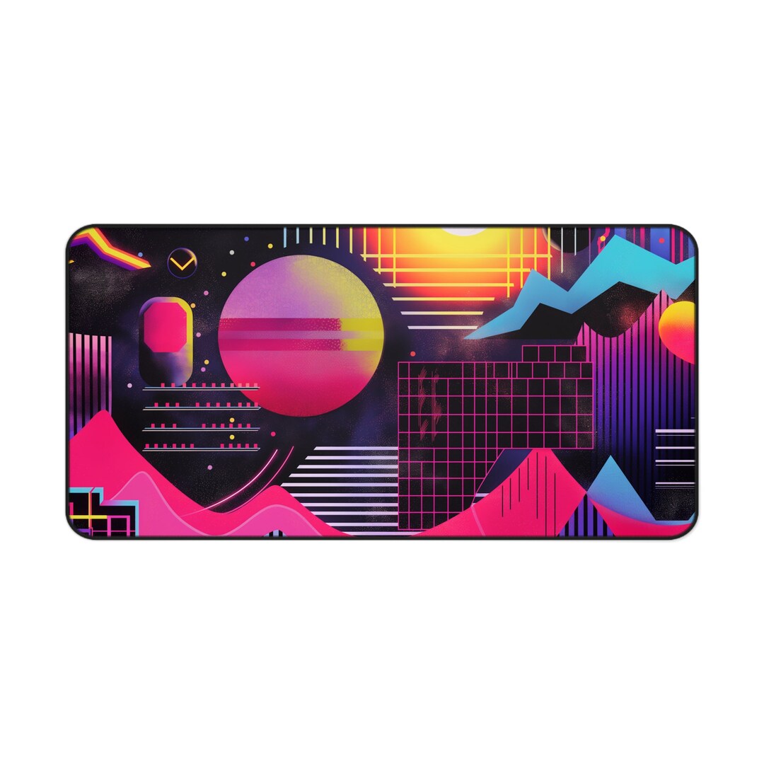 Neon Vaporwave Geometric Pattern Desk Mat, 1980s Retro Vibrant ...