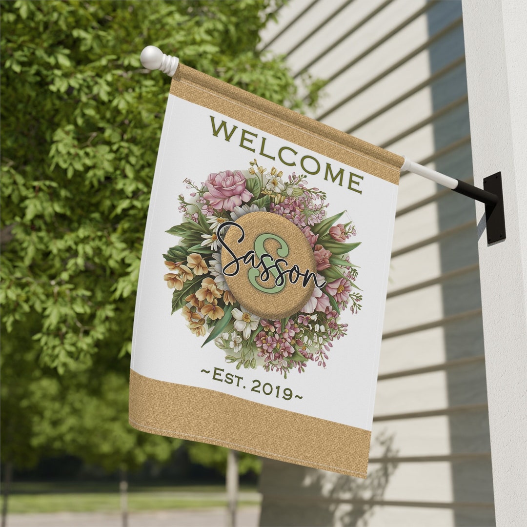 Garden Elegance, Personalized Monogrammed Flag, Custom Garden Accent ...