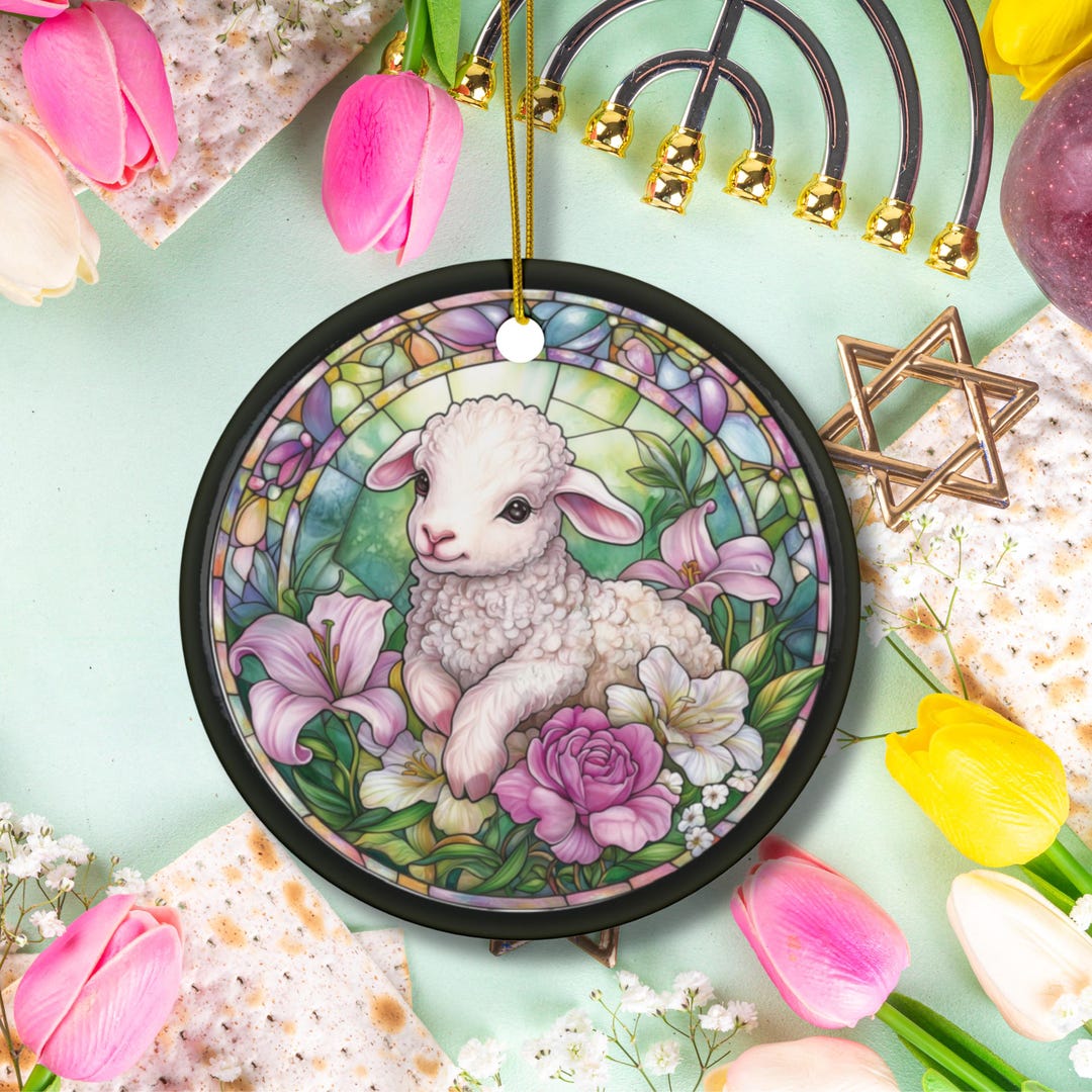 Ornament Passover Ceramic Floral Easter Lamb With Lilies & Roses 2 ...