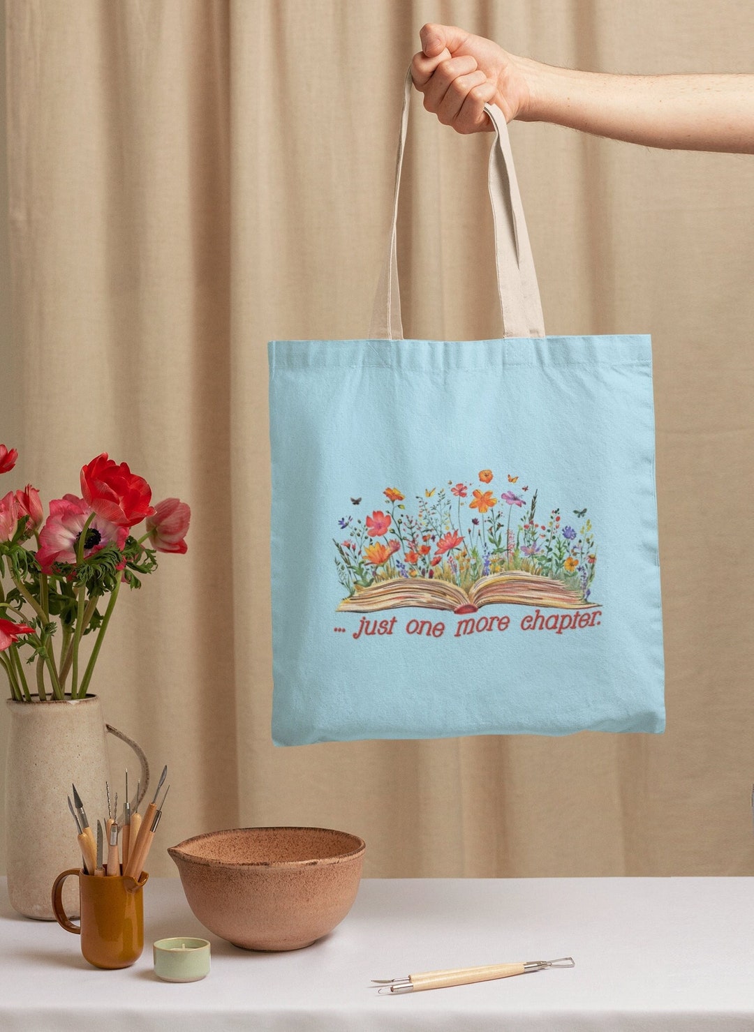 Beautiful Floral Book Lover Tote Bag, Literary Carryall for ...