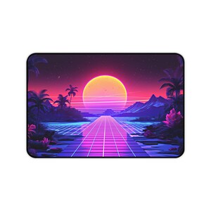 Neon Synthwave Desk Mat, 1980s Retro Vibrant Vaporwave Gaming Extended ...
