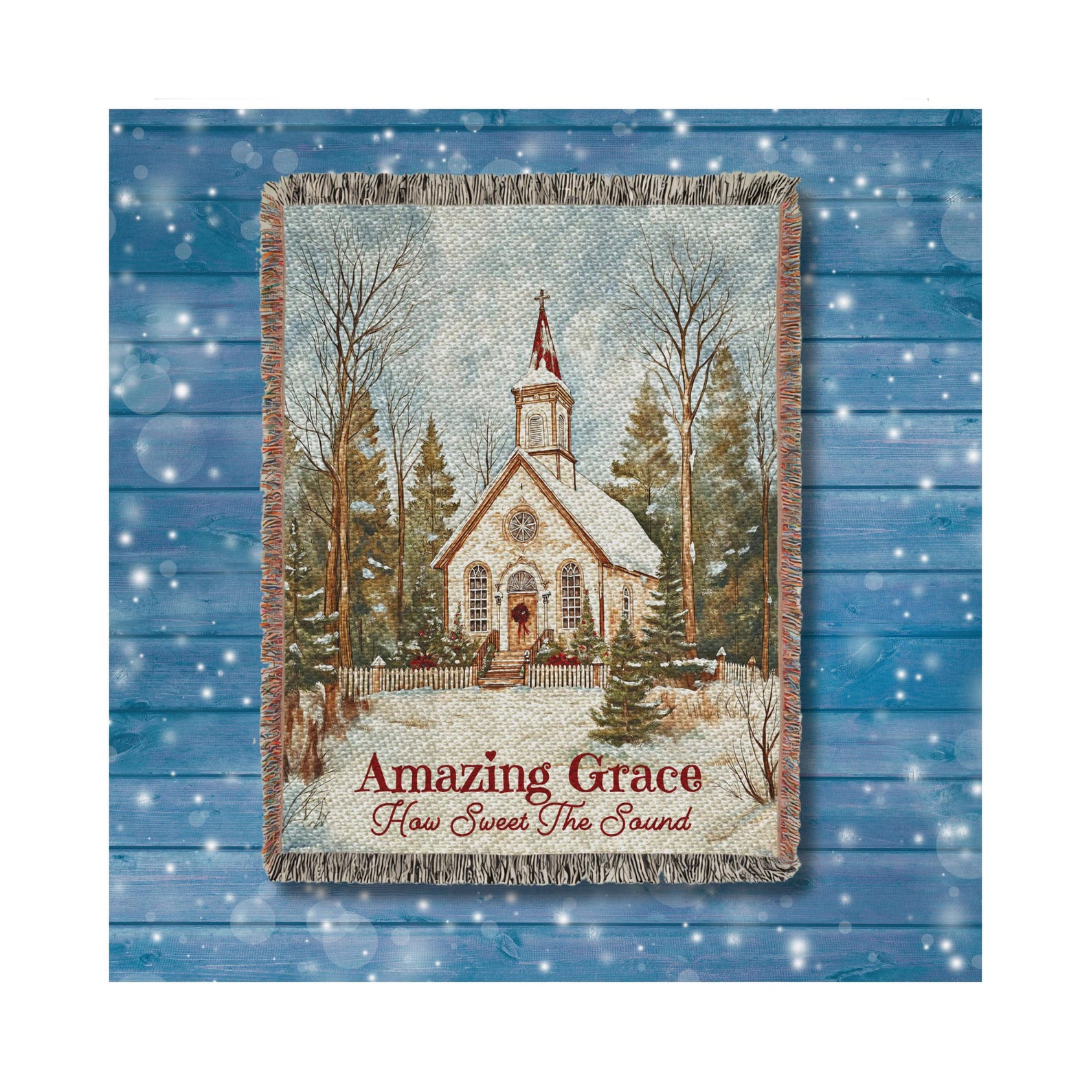 Woven Blanket Winter Scene Cozy Throw, Amazing Grace, Holiday Gift ...