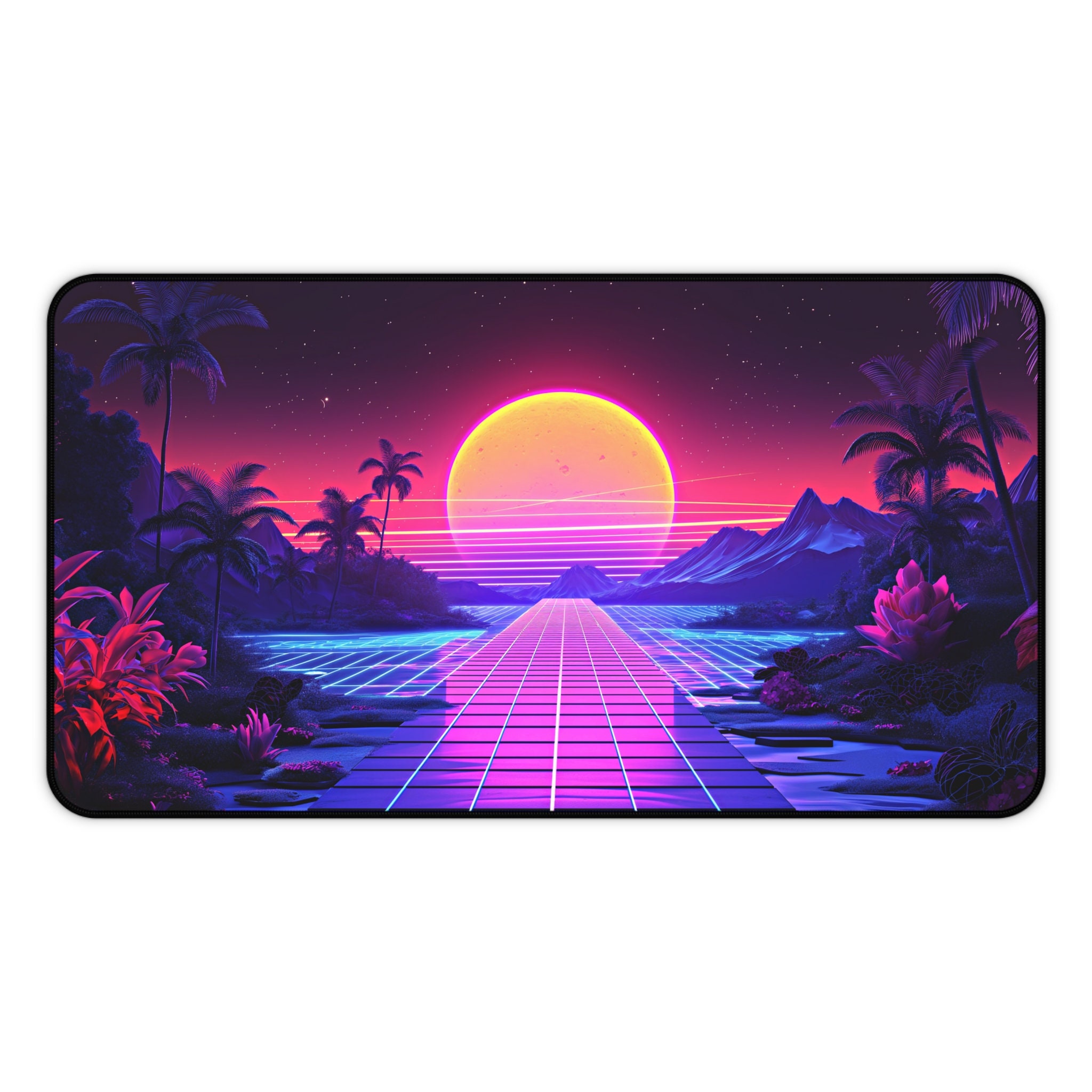 Neon Synthwave Desk Mat, 1980s Retro Vibrant Vaporwave Gaming Extended ...