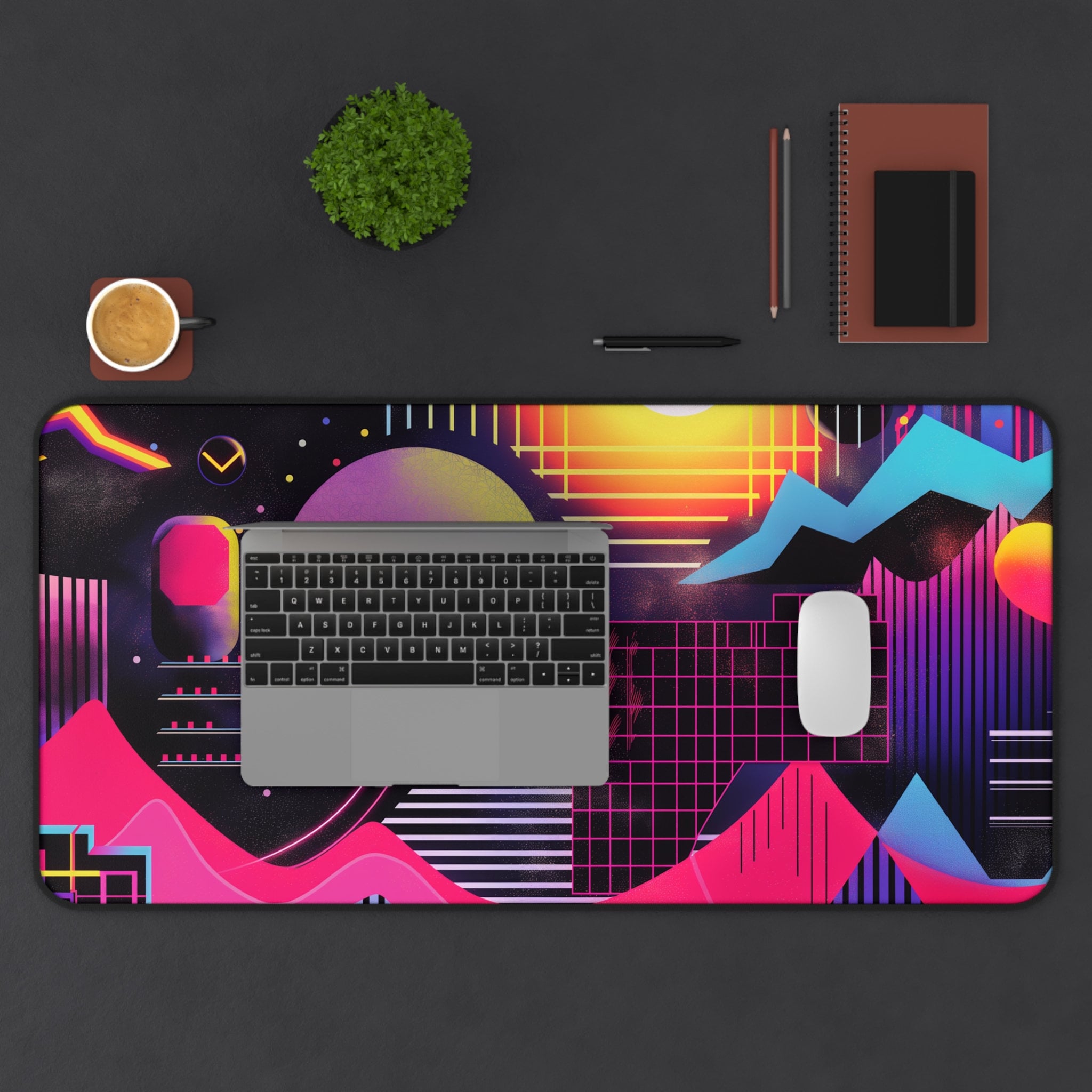 Neon Vaporwave Geometric Pattern Desk Mat, 1980s Retro Vibrant ...