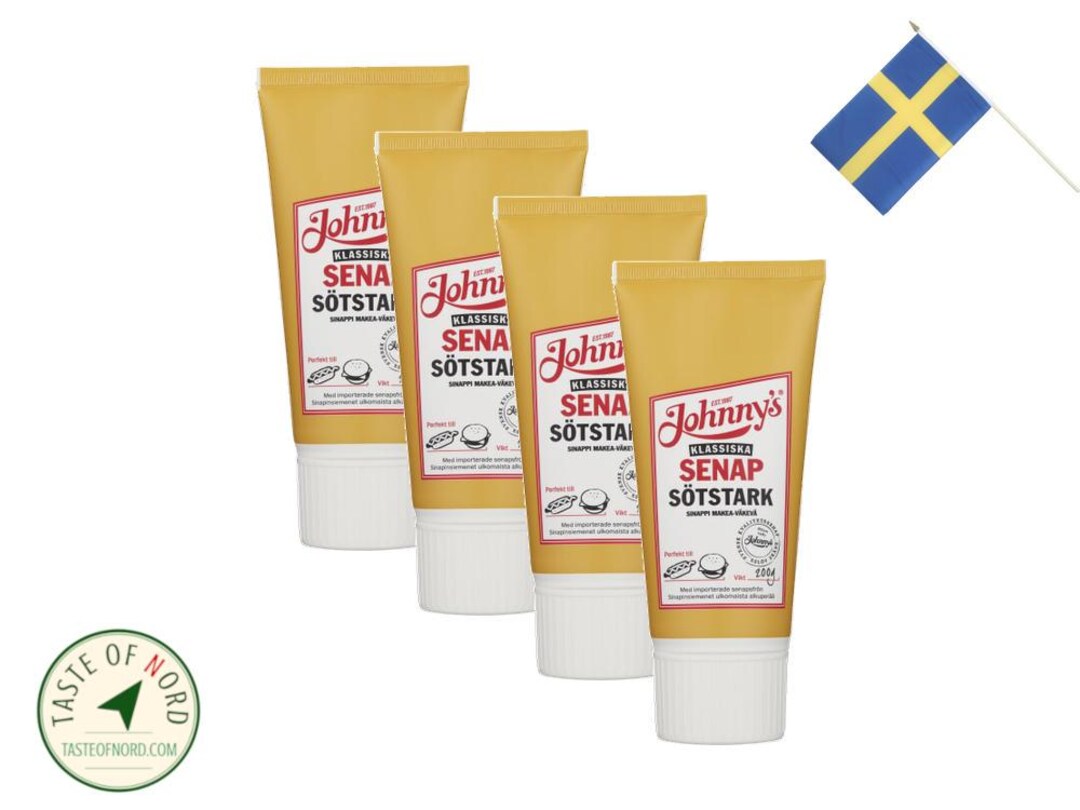 4x JOHNNY'S Senap Sötstark 200g - Swedish Quality Mustard for Gifting ...
