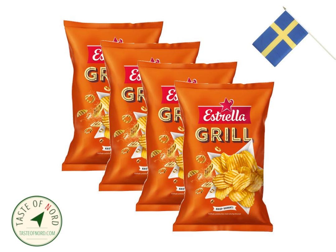 Estrella Grillchips 275g X4 - Swedish Crispy Barbecue Flavored Potato ...