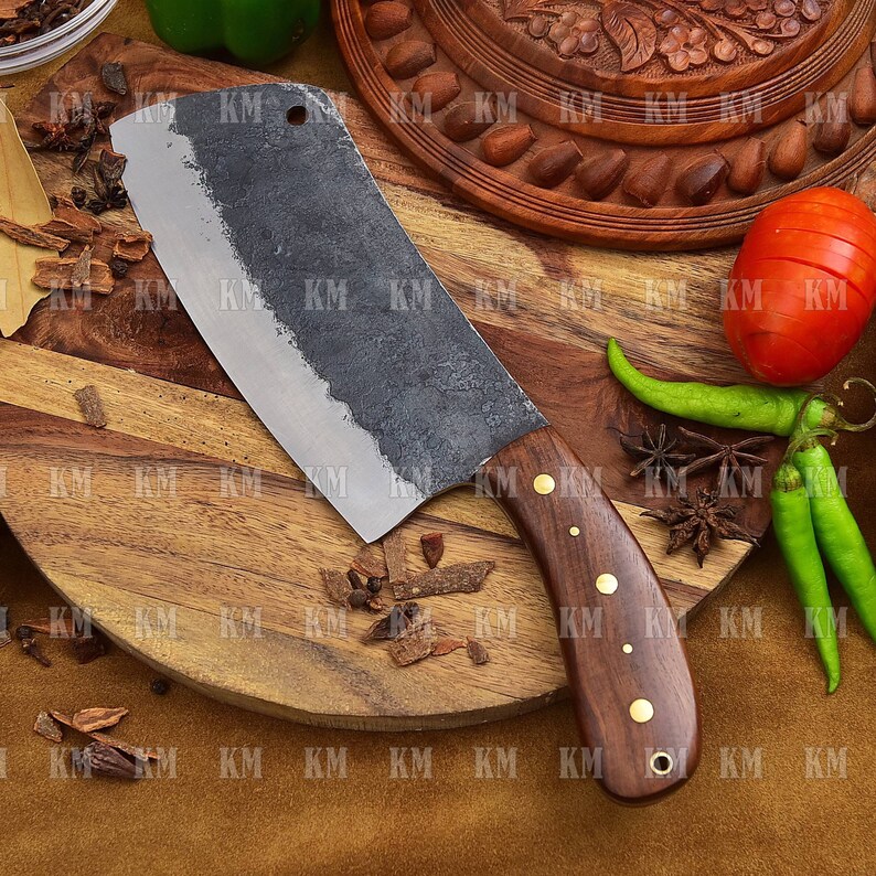 Curved Handle Full Tang Hand Forged Cleaver Kitchen Veggies Meat ...
