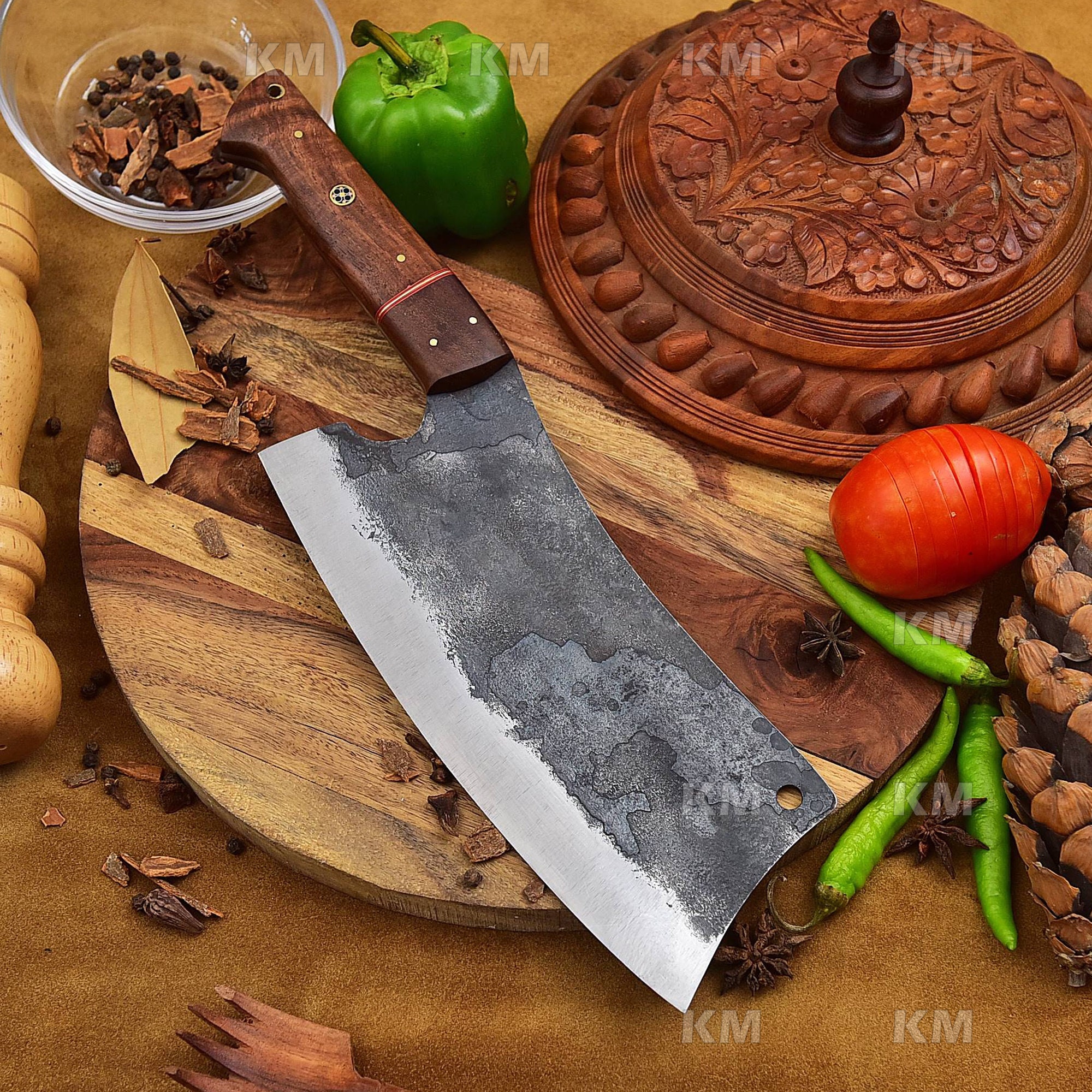 Hand Forged Cleaver Knife Handmade Kitchen Chef Meat Slicing Cleaver ...