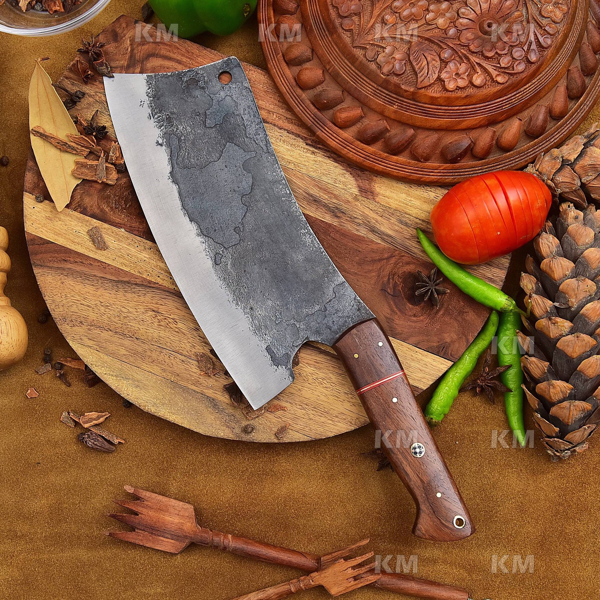 Hand Forged Cleaver Knife Handmade Kitchen Chef Meat Slicing Cleaver ...