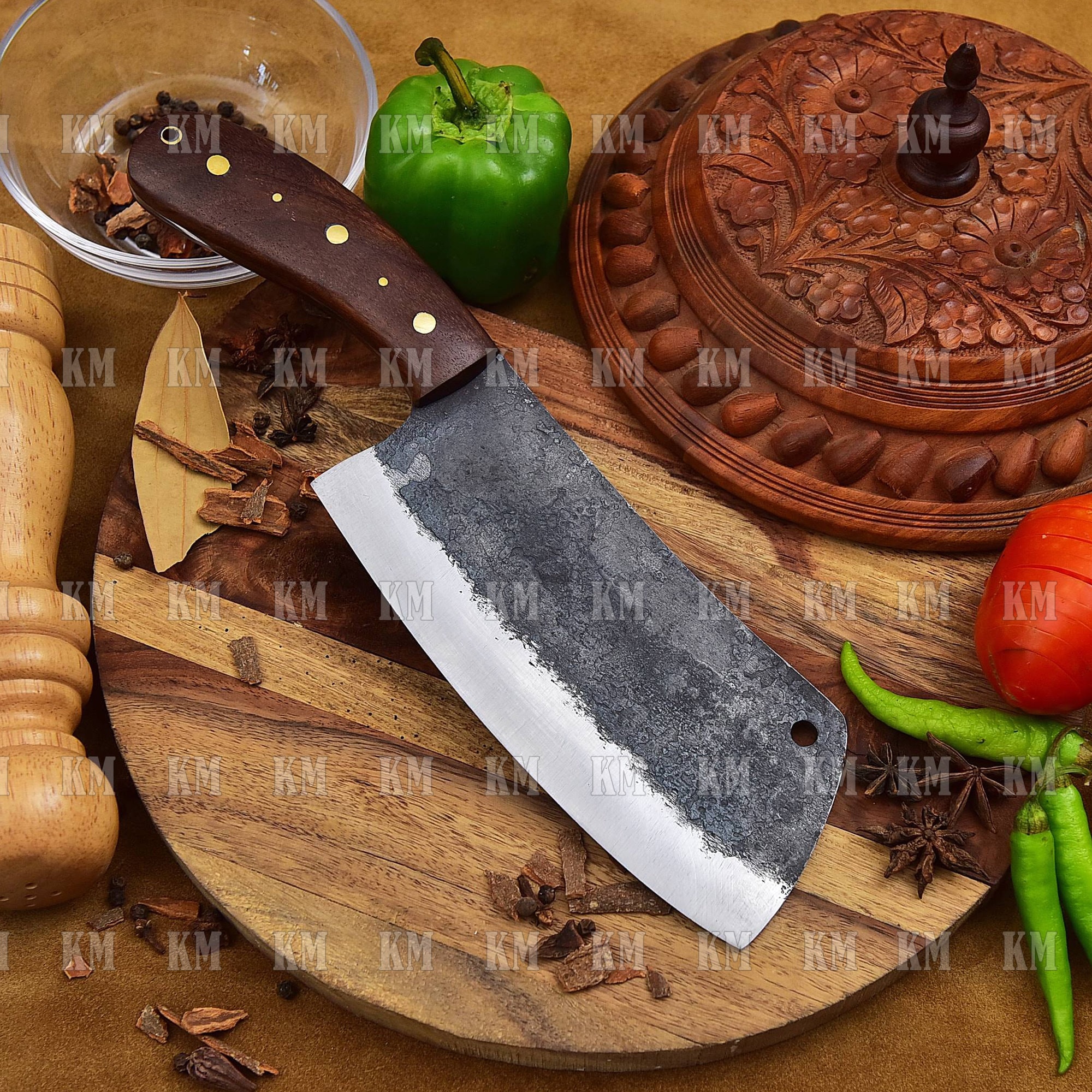 Curved Handle Full Tang Hand Forged Cleaver Kitchen Veggies Meat ...