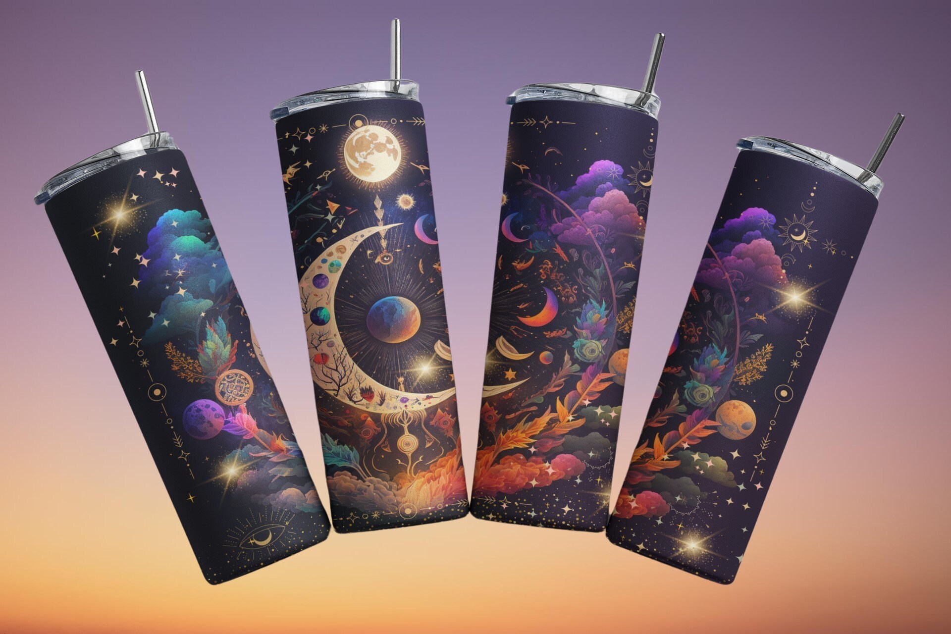 A Fusion of Cosmic Artistry, This 20 Oz Celestial Moon and Galaxy ...