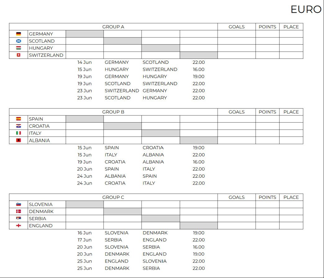 EURO 2024 Football 2024 Soccer 2024 Planner EURO European Football ...