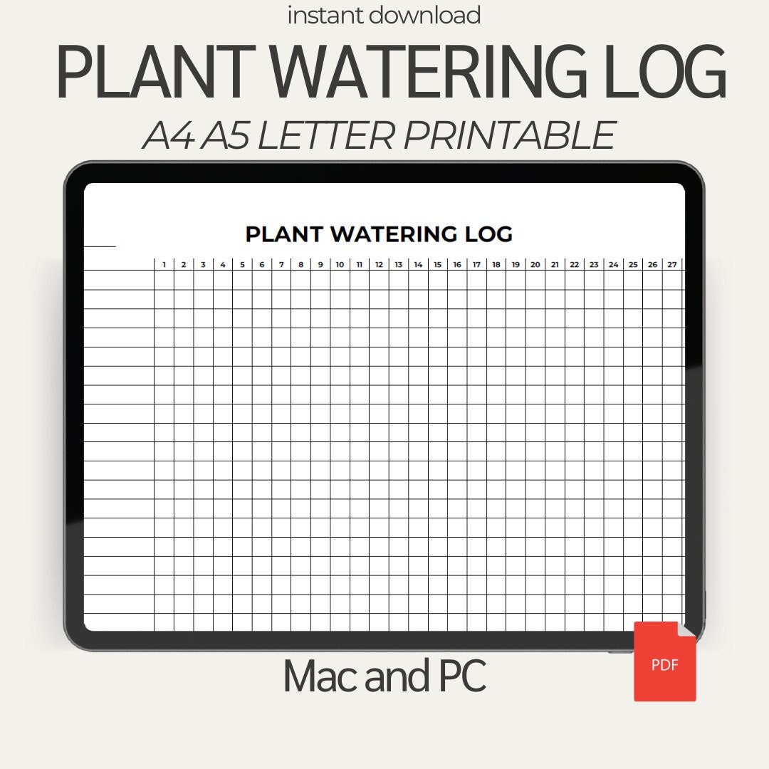 Plant Watering Log | Flower Watering Tracker | Monthly Plant Watering ...