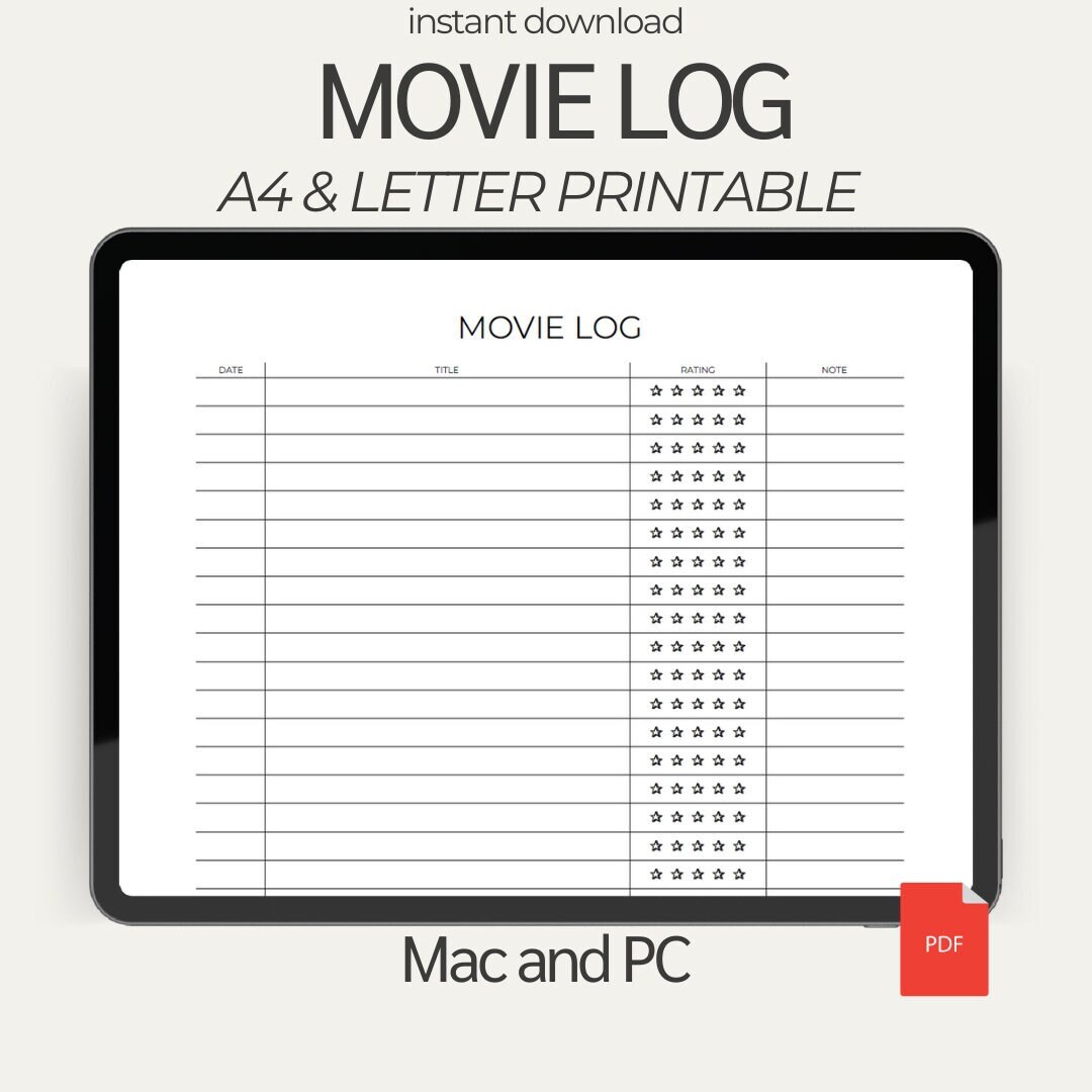 Movie Log A4 & Letter Movie Planner - Etsy
