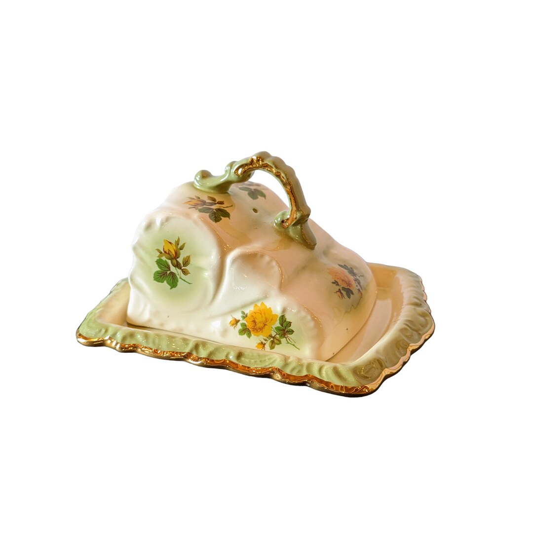 Vintage Imperial Pottery Gold Trim Floral Covered Cheese Plate - Etsy