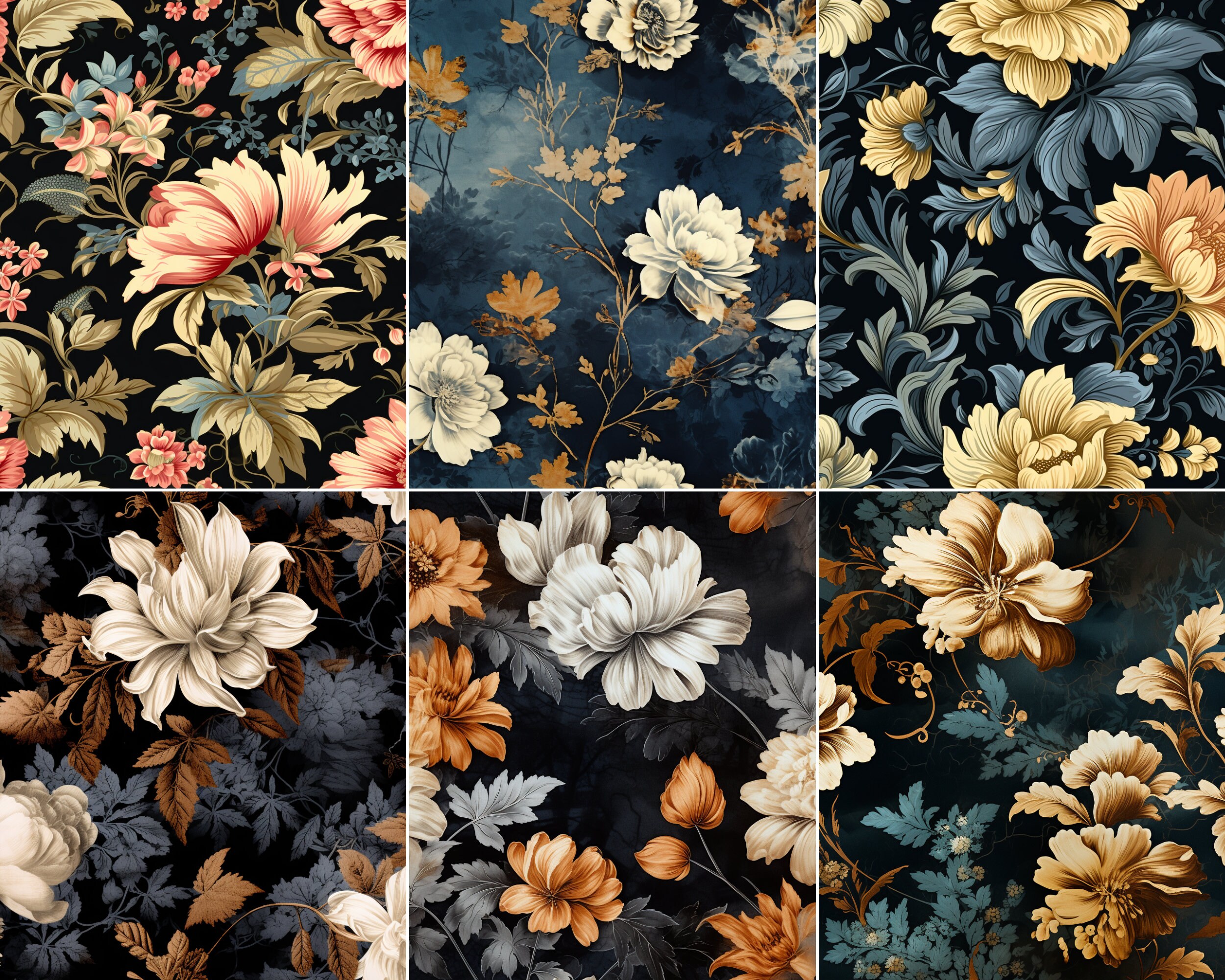 Timeless Victorian Floral Seamless Patterns Set of 18 - Etsy
