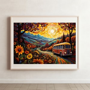 Psychedelic Sunflower Bus Digital Wall Art Print - Etsy