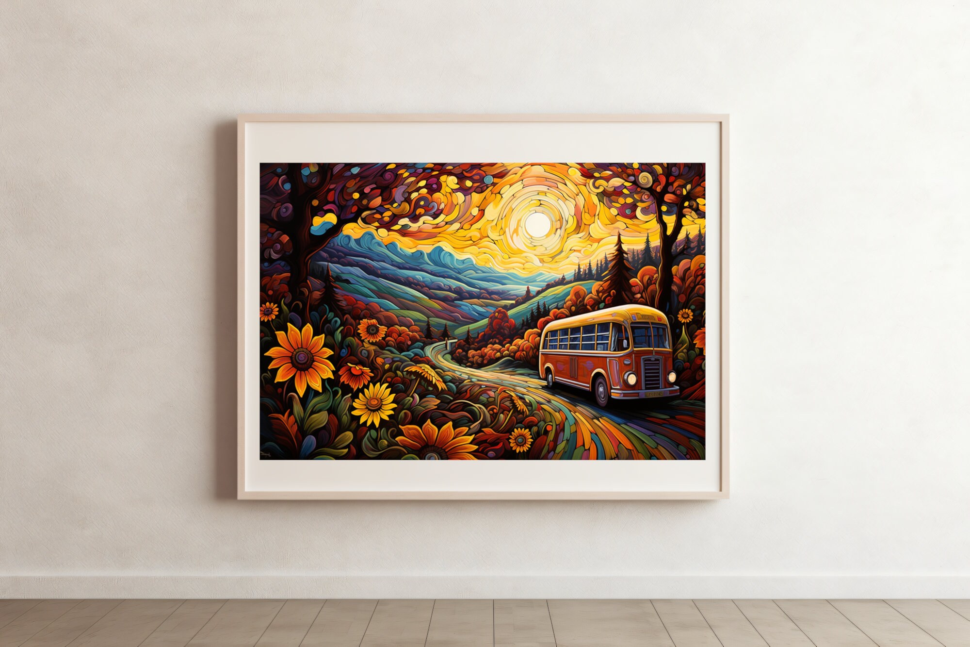 Psychedelic Sunflower Bus Digital Wall Art Print - Etsy