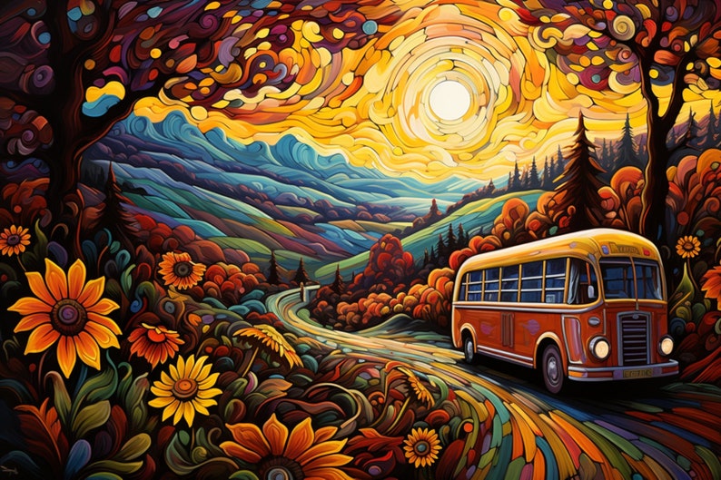 Psychedelic Sunflower Bus Digital Wall Art Print - Etsy