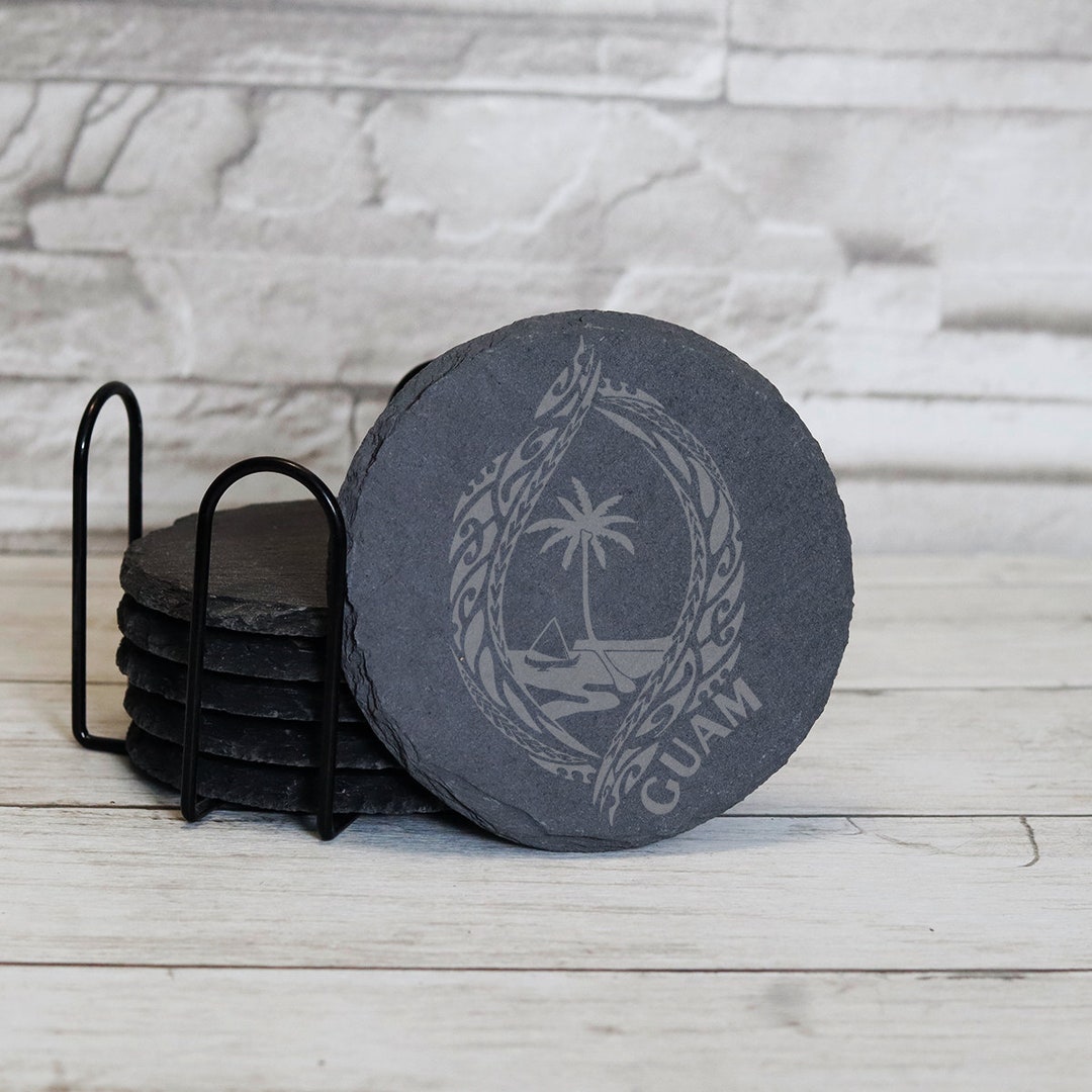 7pc Guam Slate Coaster With 6pc Slate Coasters With Wire Stand - Etsy