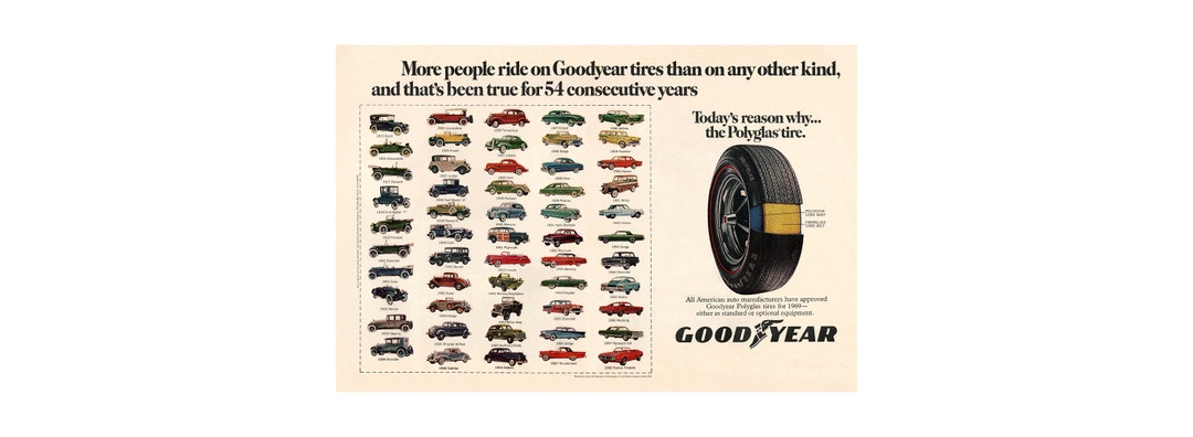 1969 Goodyear Tires - Vintage Classic Car Magazine Ad - 21x14 Poster ...