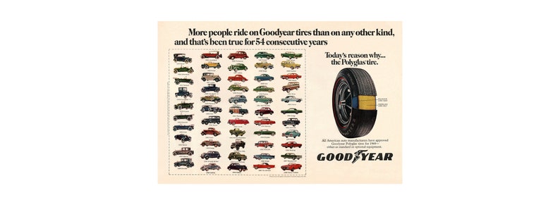 1969 Goodyear Tires - Vintage Classic Car Magazine Ad - 21x14 Poster ...
