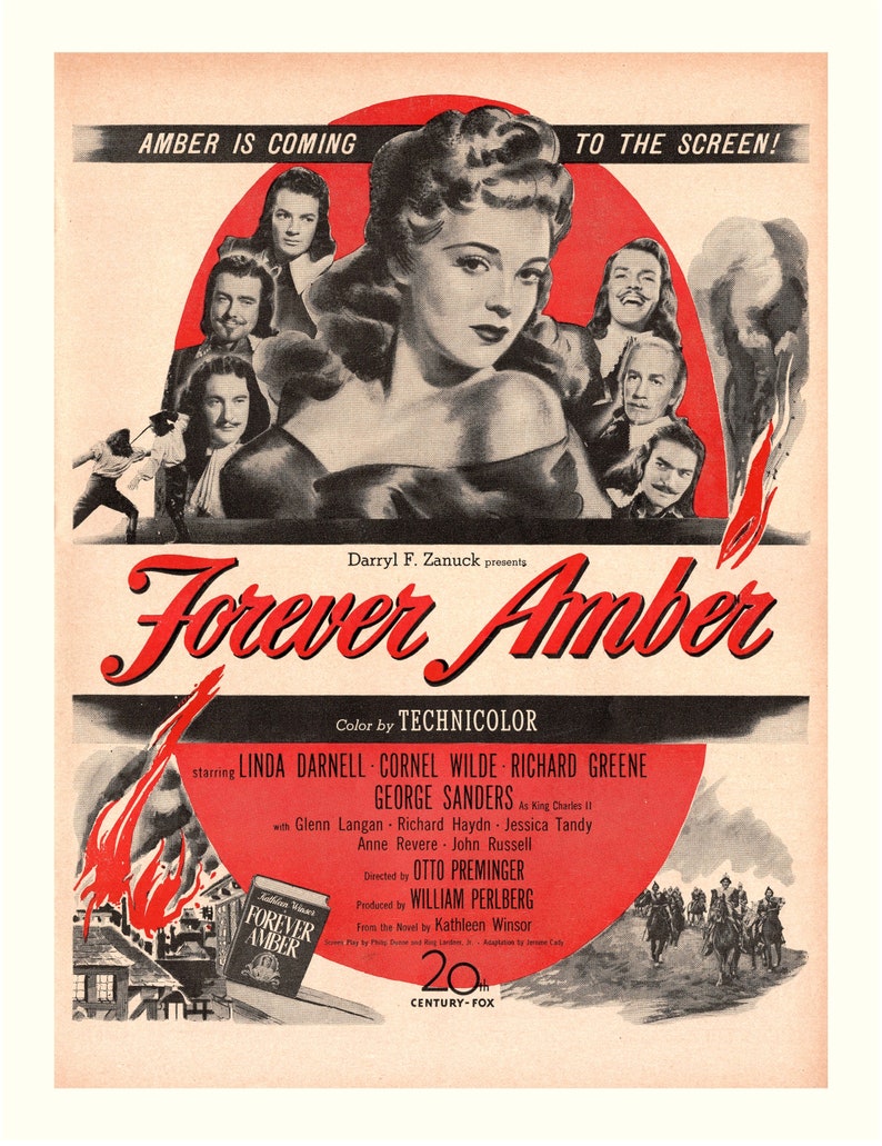 1947 Forever Amber - Vintage Movie Advertising Art Poster - Classic ...