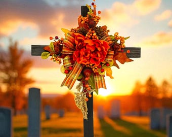 Fall Cemetery Cross, Funeral Flowers, Cemetery Flowers, Grave Flowers ...