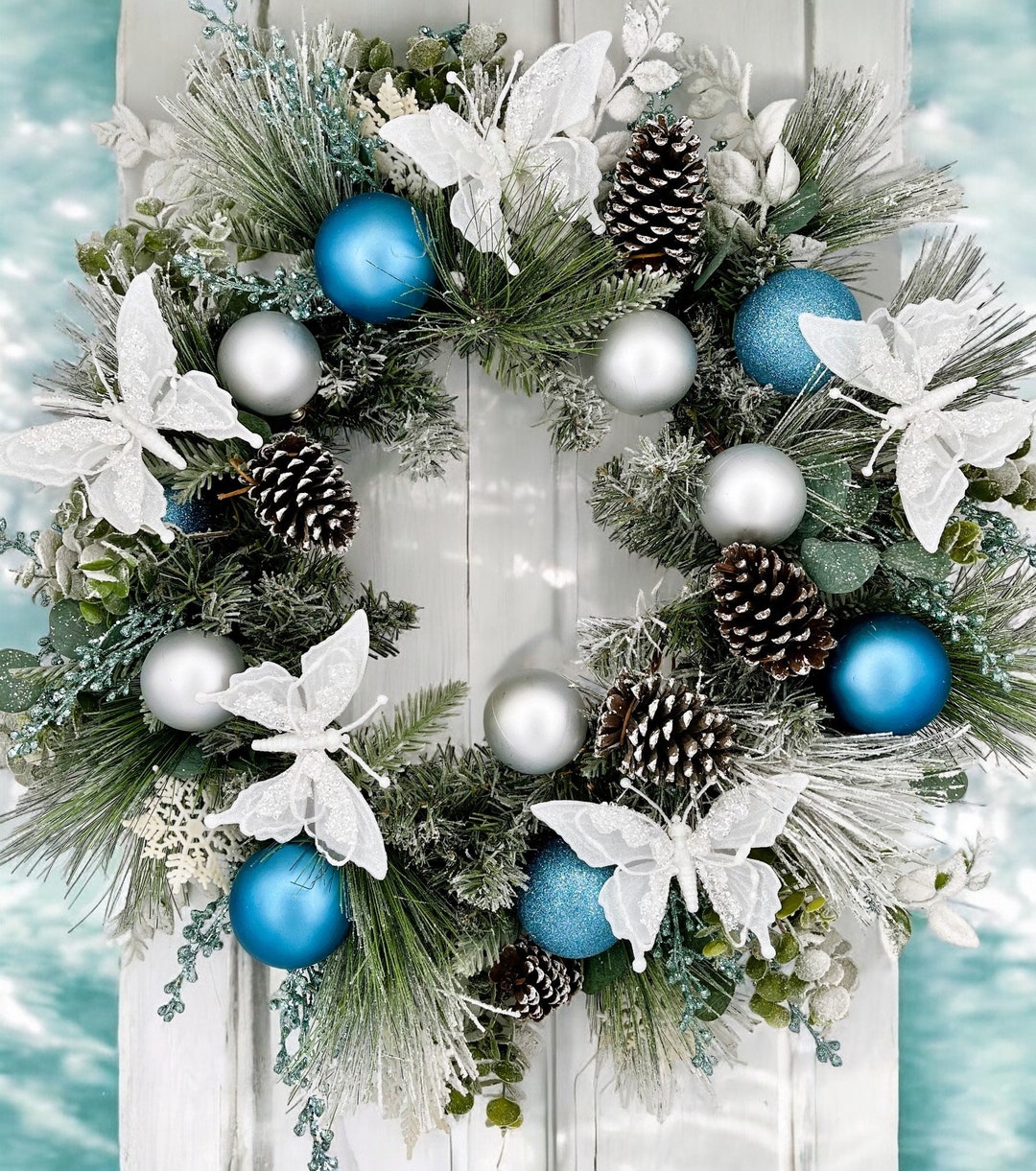 Flocked Winter Wreath, Christmas Wreaths, Flocked Ornaments, Winter ...