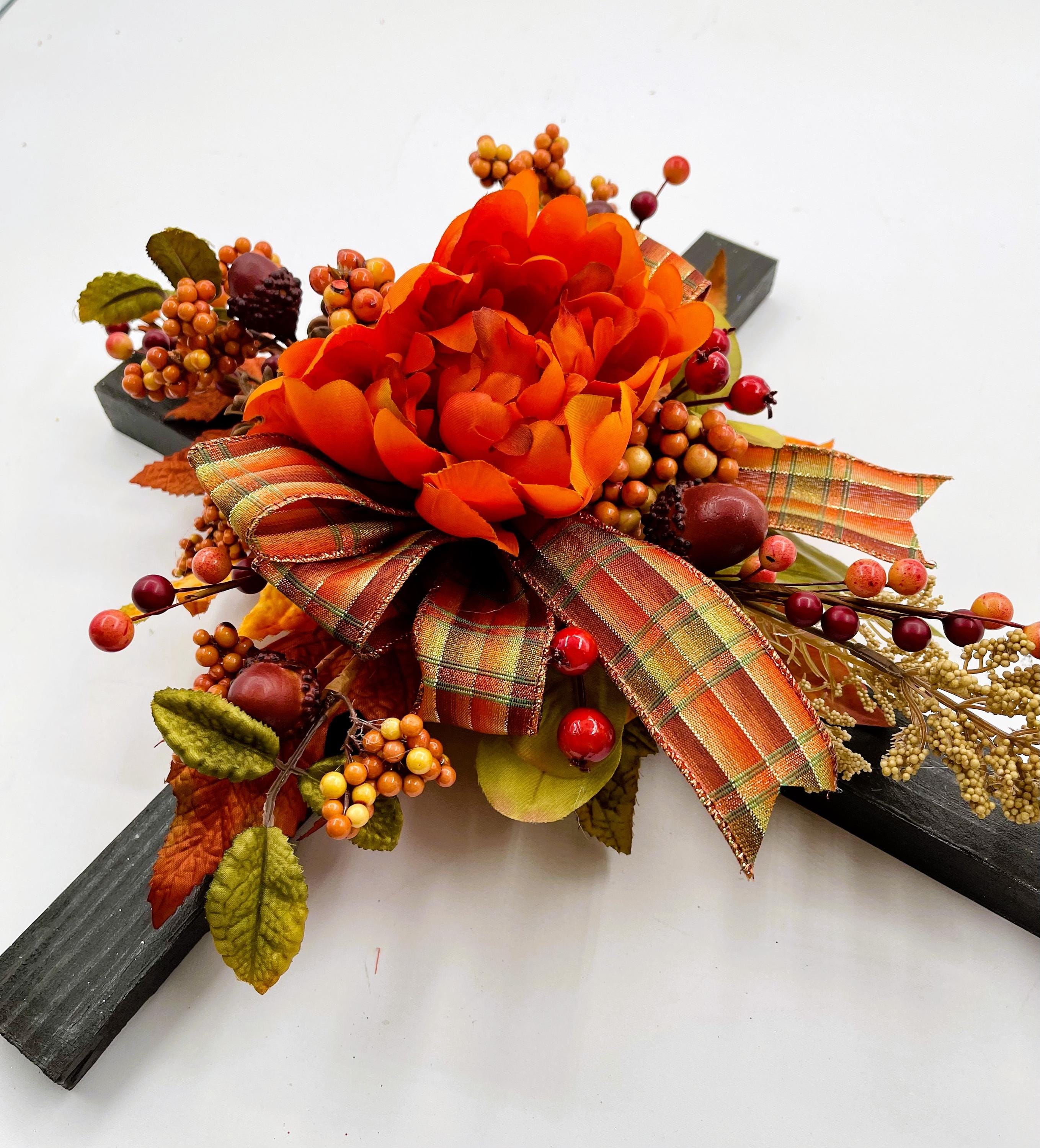 BESTSELLER Fall Cemetery Cross, Rustic Autumn Grave Flowers, Sympathy ...