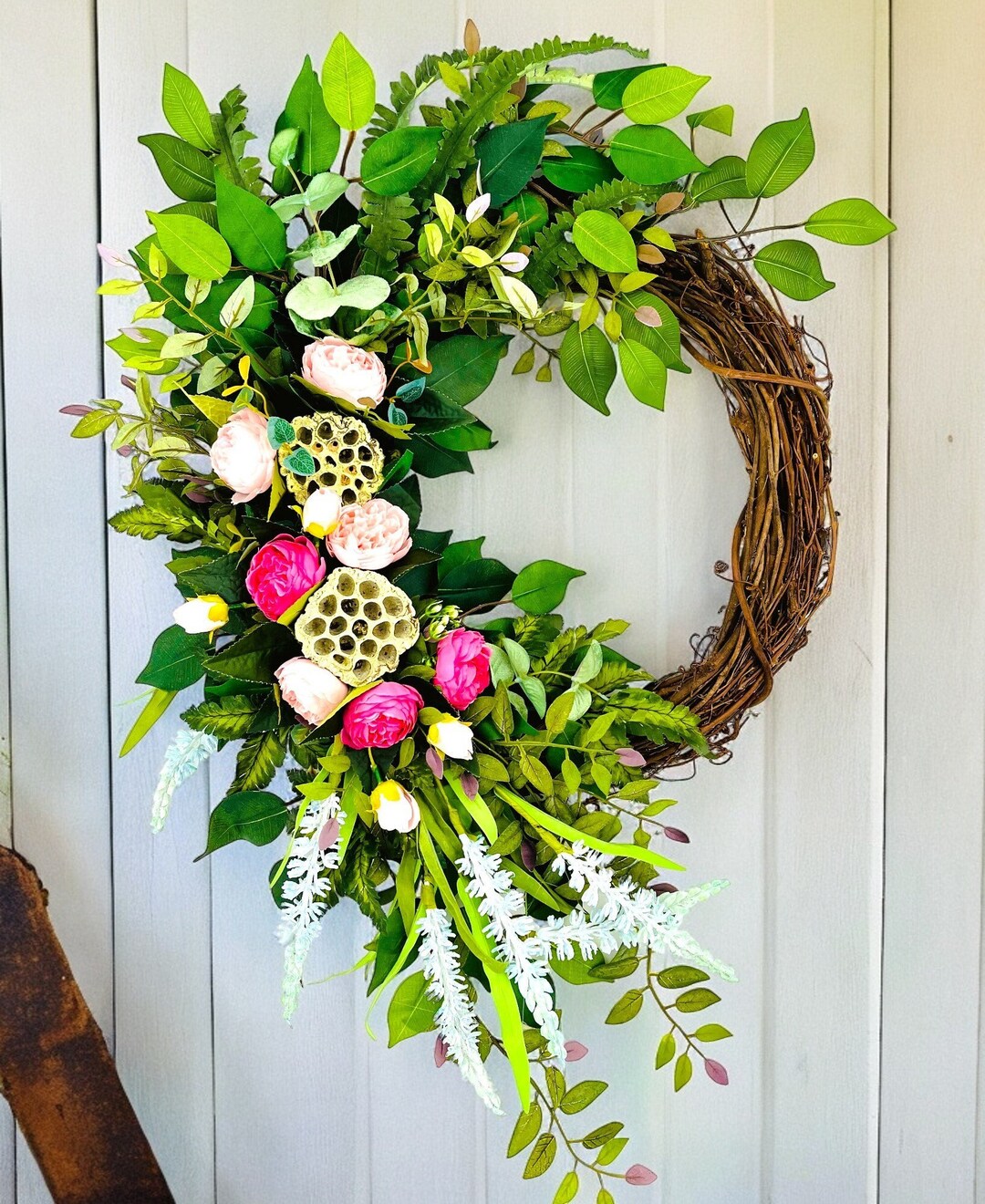 Modern Farmhouse Wreath, Elegant Wreath, Front Door Wreath, Cascading ...