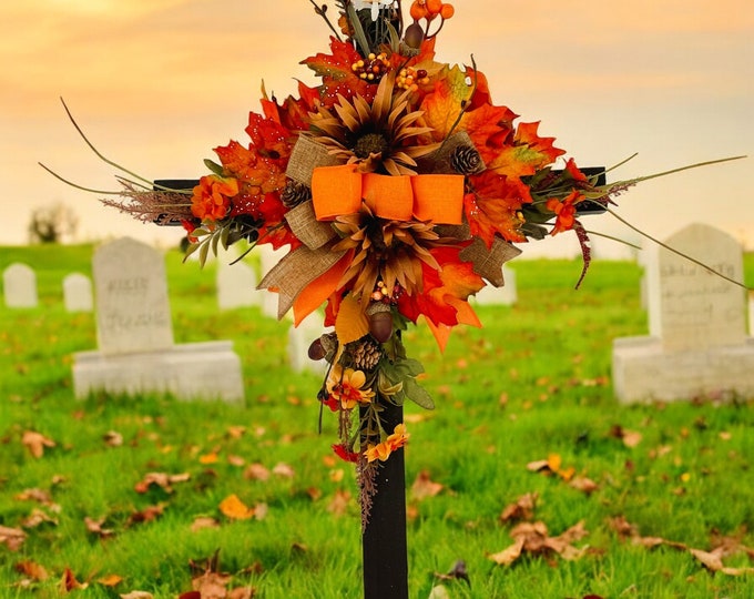 Fall Cemetery Cross, Funeral Flowers, Cemetery Flowers, Grave Flowers ...