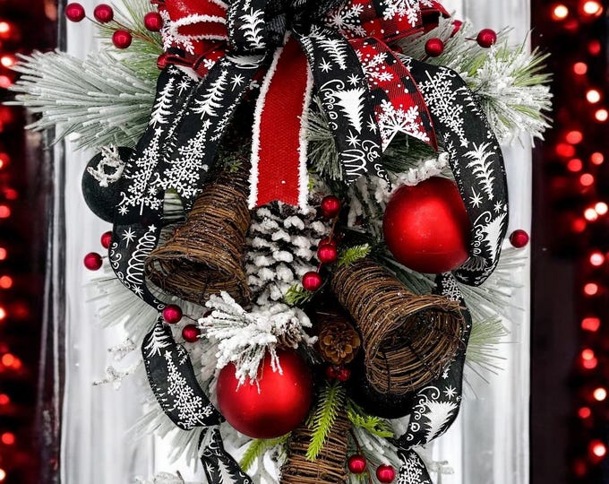 Flocked Rustic Swag, Front Door Swag, Holiday Decor, Christmas Swag ...