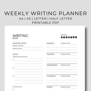 Weekly Writing Planner for Authors and Writers With to Write List, Word ...