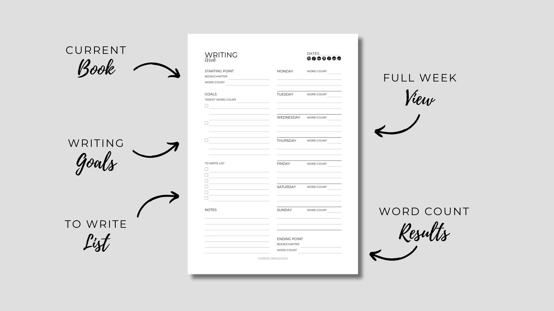 Weekly Writing Planner for Authors and Writers With to Write List, Word ...