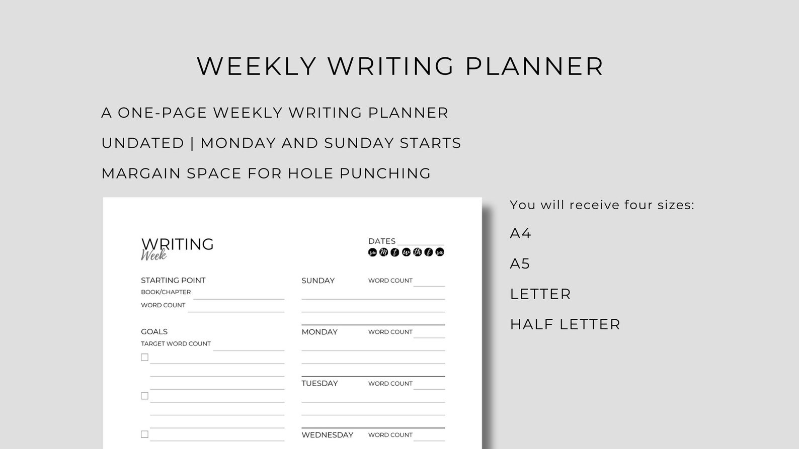 Weekly Writing Planner for Authors and Writers With to Write List, Word ...