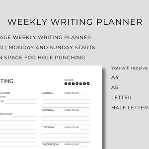 Weekly Writing Planner for Authors and Writers With to Write List, Word ...