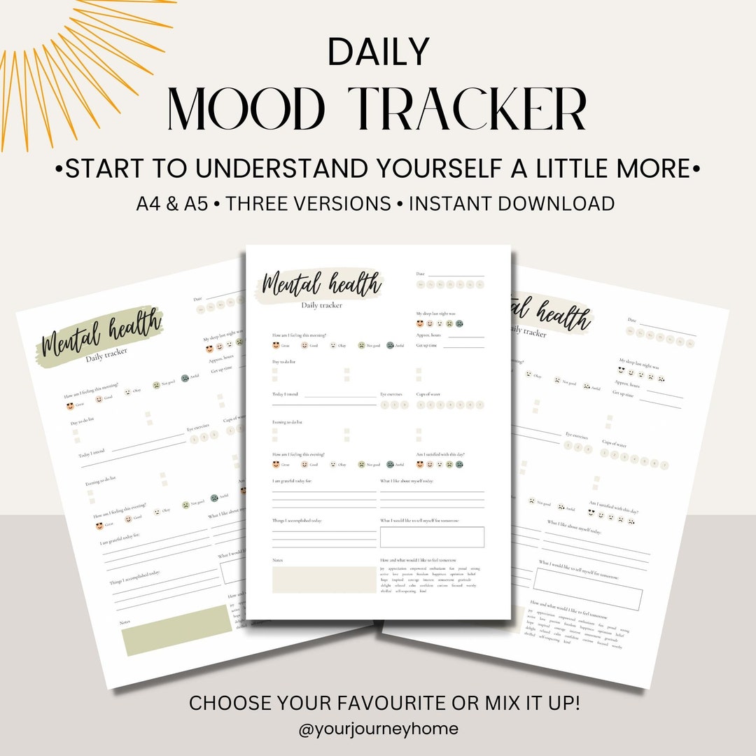 Daily Mood Tracker Instant Download Journal Mental Health - Etsy