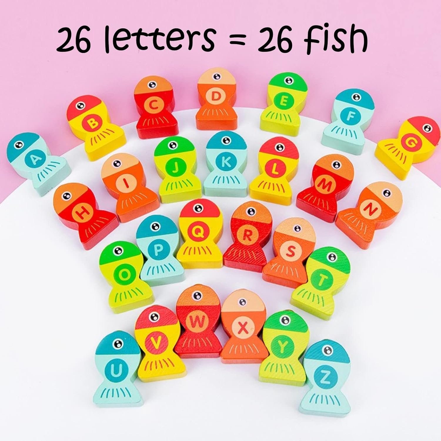 Wooden Fishing Game Set With Sticker Book: 26 Fish, 2 Poles, & Reusable ...