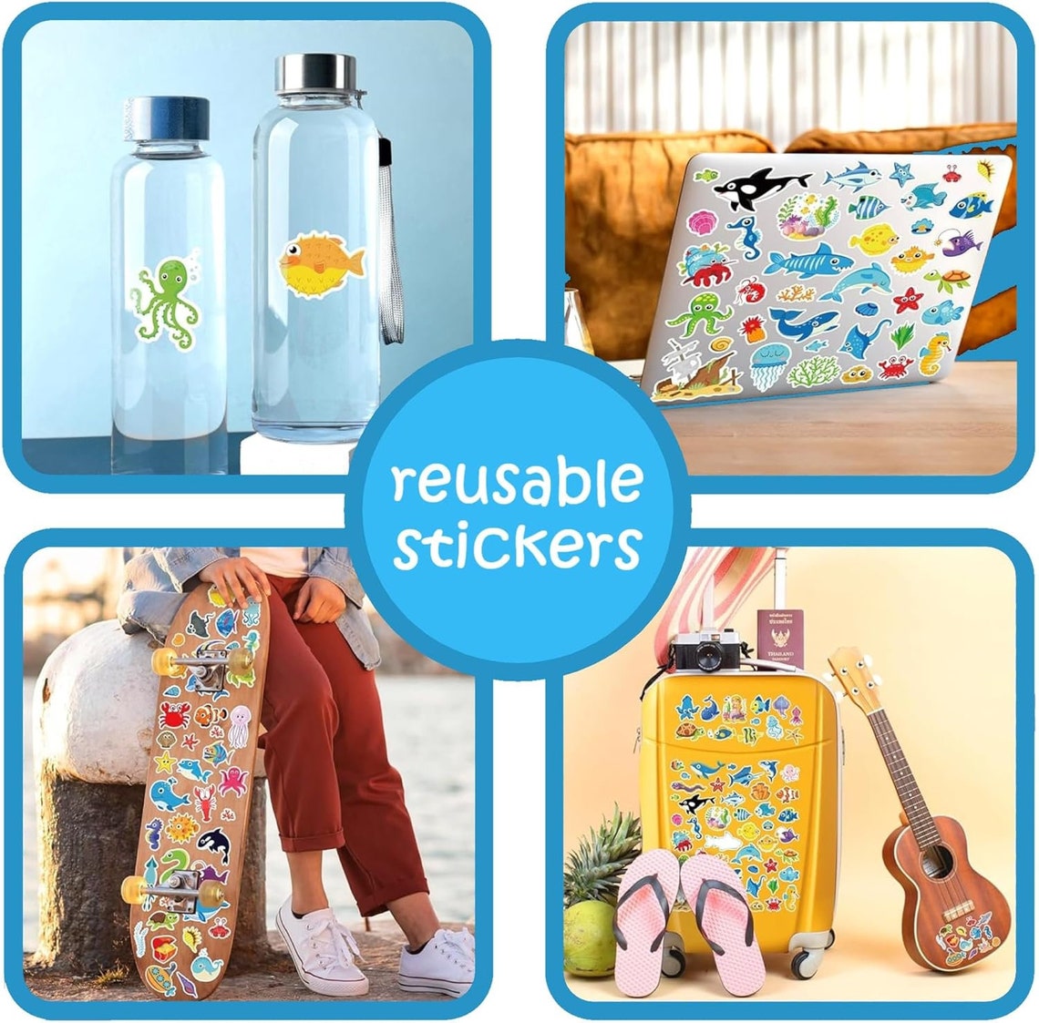 Wooden Fishing Game Set With Sticker Book: 26 Fish, 2 Poles, & Reusable ...