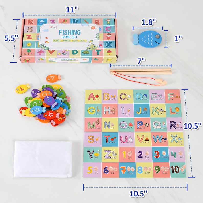 4-in-1 Montessori Fishing Game | Alphabet, Numbers, Colors & Shapes ...