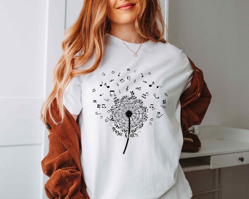 Dandelion Flower Music Notes Shirt, Music Heals Tshirt, Music Lover ...