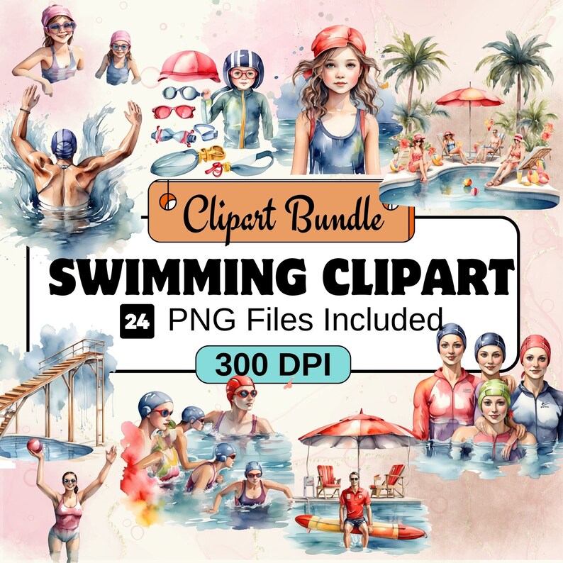 Swimming Clipart, Sports Clipart PNG Bundle, 24 PNG Swimming Clipart ...